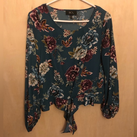 BCX | Tops | Bcx Blue Floral Blouse Long Sleeve Size Xs | Poshmark